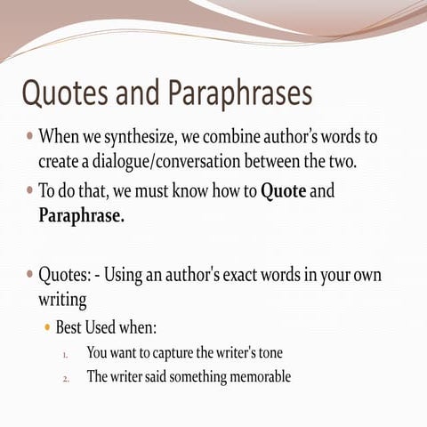 Quotes paraphrases and synthesis | PPT