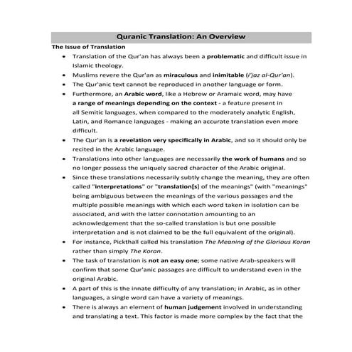 Quranic translation-Overview | PDF