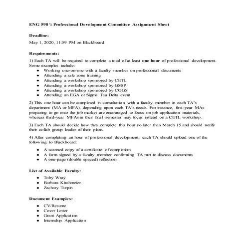 Professional development committee assignment sheet s20
