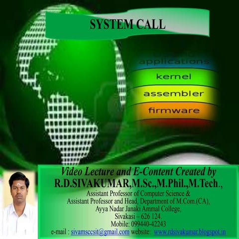 System Call-R.D.Sivakumar | PPTX | Operating Systems | Computer Software and Applications