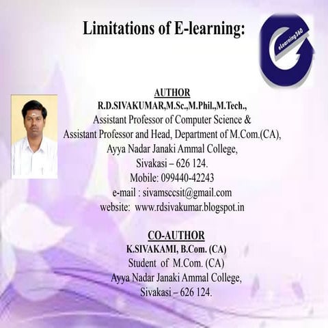 Limitation of E-learning - R.D.sivakumar | PPTX