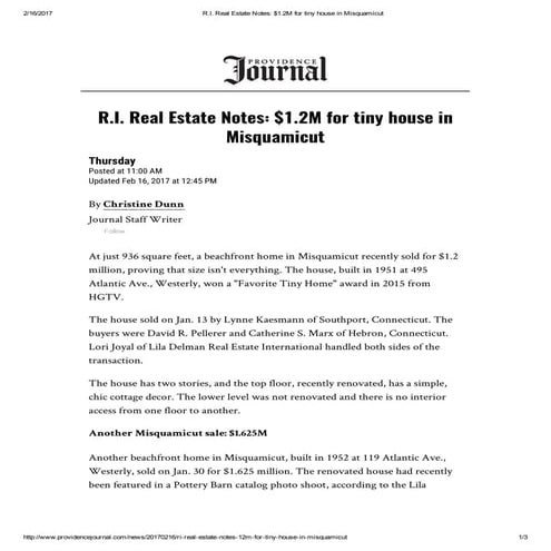 R.i. real estate notes $1.2M for tiny house in Misquamicut | PDF ...