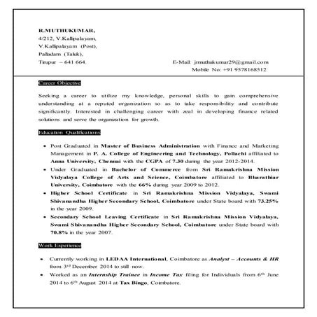 R.muthukumar curriculum vitae 1 | DOCX | Business Expos & Conferences ...