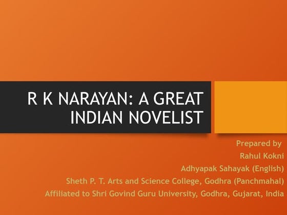 An Introductory presentation on R. K. Narayan | Indian Writing in ...
