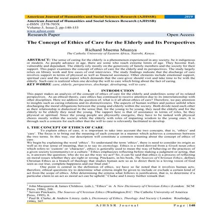 The Concept of Ethics of Care for the Elderly and Its Perspectives ...
