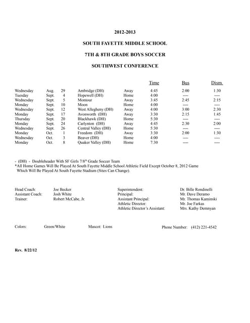 Middle School Roster 2012 | PDF