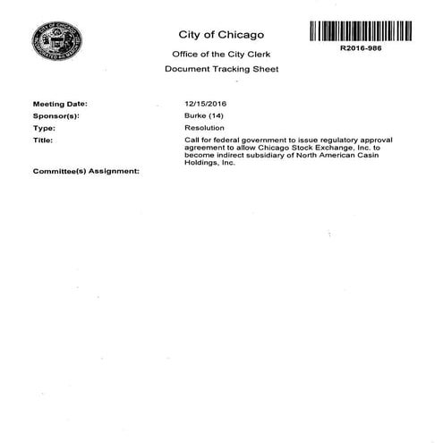 Chicago City Council Letter in Support of the Acquisition | PDF