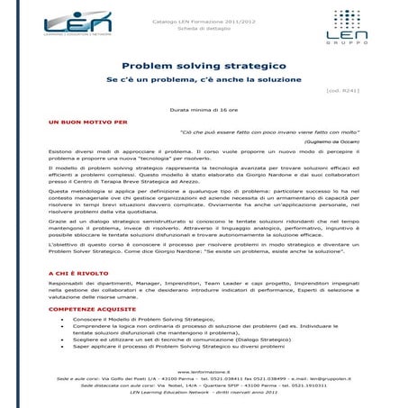 Problem solving strategico - Scheda corso LEN | PDF
