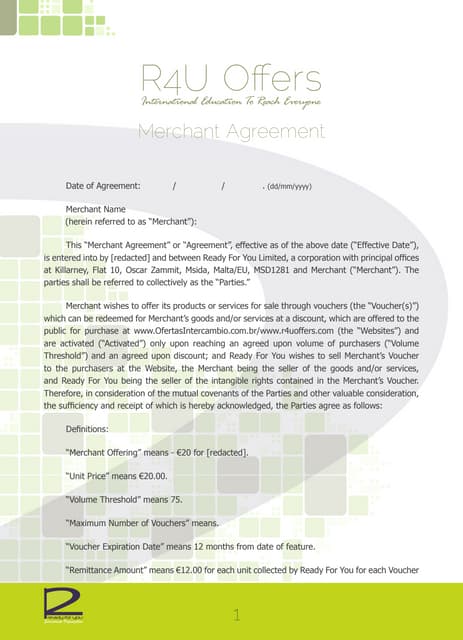Merchant Agreement Template