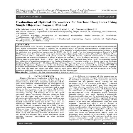 Evaluation Of Optimal Parameters For Surface Roughness Using Single