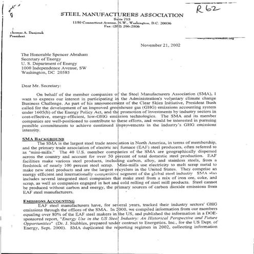 Letter from Steel Manufactures Association 11.21.02