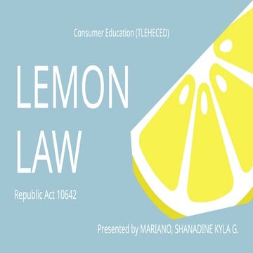 Republic Act 10642 also called LEMON LAW | PPTX