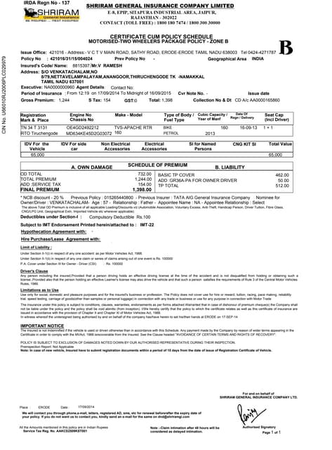 Indian Insurance industry, motor tariffs | PDF