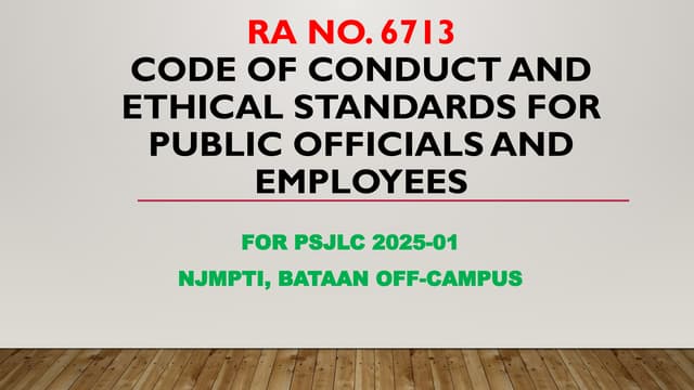 RA 6713 Code of Ethical Standards for Public Officials and Employees in ...
