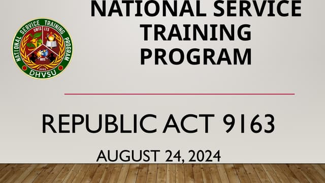 National Service Training Program RA 9163 | PPTX