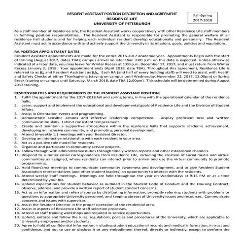 Ra position, description and residence life statement of Udiversity | PDF