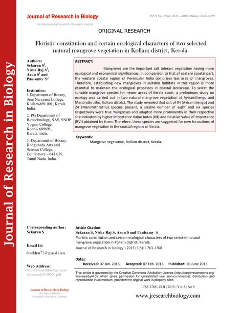 Plant community structure and diversity assessment of selected mangrove ...
