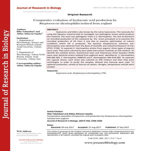 Comparative evaluation of hyaluronic acid production by Streptococcus ...