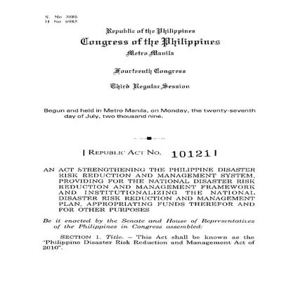 Ra 10121 - Philippine Disaster Risk Reduction and Management Act of ...