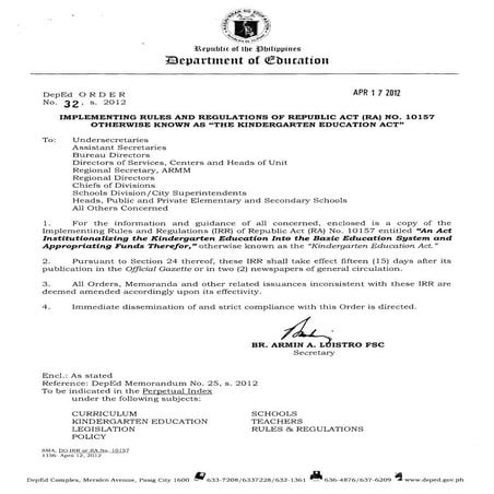 Ra 10157 (kindergarten ed.) | PDF