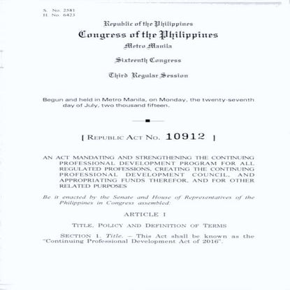 Ra 10912 AN ACT MANDATING AND STRENGTHENING THE CONTINUING PROFESSIONAL ...