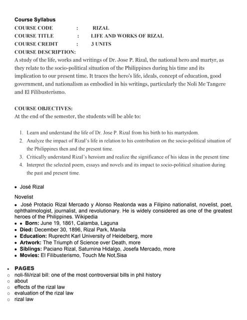 Why to study the Life and works of Rizal | PPTX | Politics