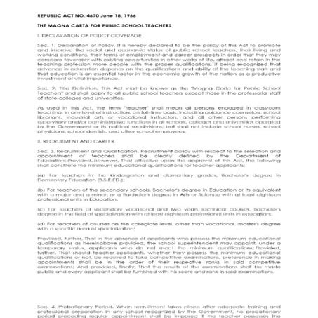 Ra 4670 magna carta for teachers | PDF