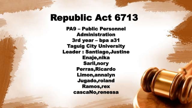 RA 6713 Code of Ethical Standards for Public Officials and Employees in ...