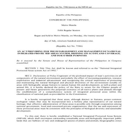 National Integrated Protected Areas System (NIPAS) Act and E (expanded ...