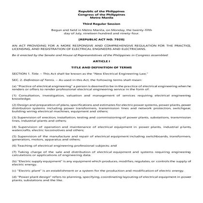 Ra 7920 the new electrical engineering law | DOCX