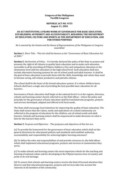 Republic Act No. 9155 | PPTX