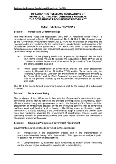 Government procurement Act RA 9184 | PPT