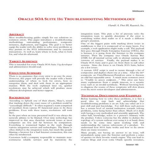 Oracle Soa Suite 11g Troubleshooting Methodology Whitepaper Pdf 2368