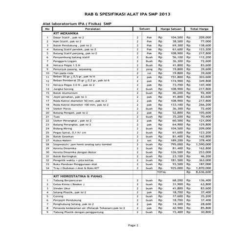 Alat Laboratorium IPA SMP,KIT IPA SMP MEKANIKA,Harga Alat Peraga ...