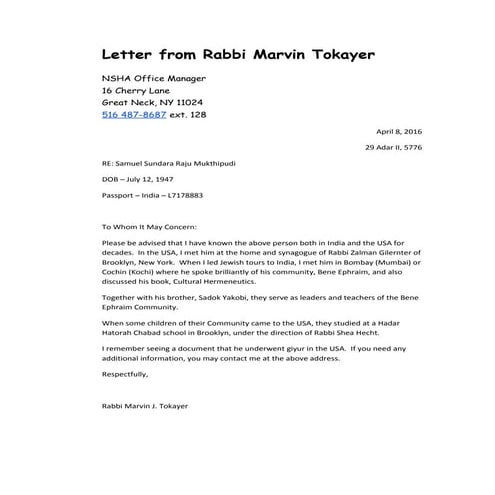 Rab tokayer's letter | DOC