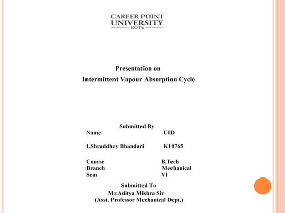 Vapour Absorption Refrigeration System | PPTX | Home Appliances | Home ...