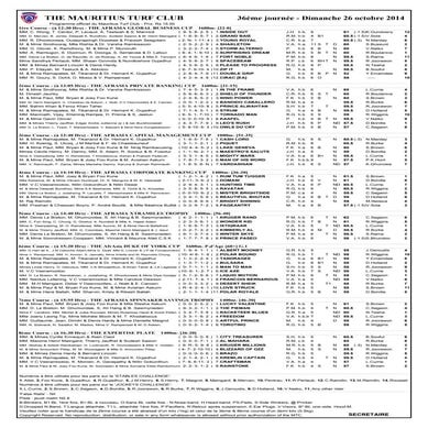 Mauritius Horse Racing Programme- 36ème journée - Dimanche 26 octobre ...