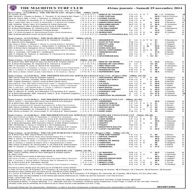 MAURITIUS HORSE RACING PROGRAMME- 41ème journée - Samedi 29 novembre ...