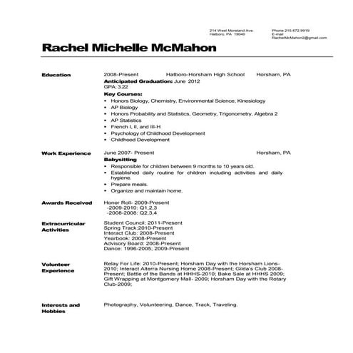 Rachel McMahon resume | PDF