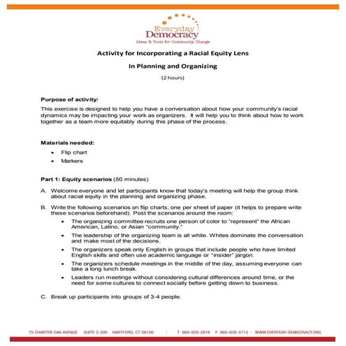 Activity for Incorporating a Racial Equity Lens in Facilitation | DOC