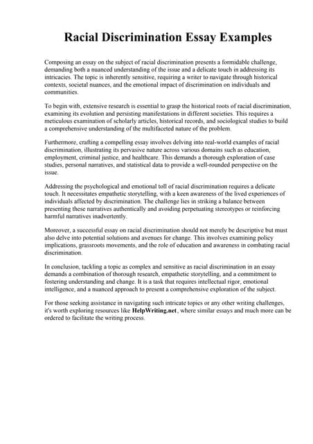 Racial Discrimination Essay. Maria College | PDF