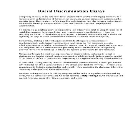 Racial Discrimination Essays. Academic assignment essay racial ...