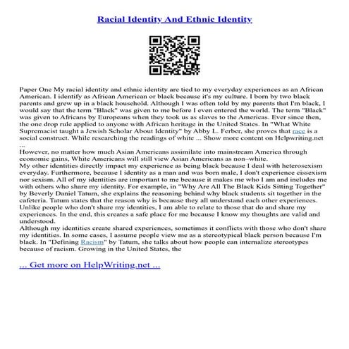 Racial Identity And Ethnic Identity | PDF