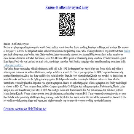 Racism- It Affects Everyone! Essay | PDF