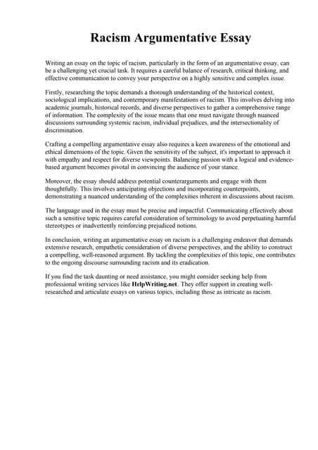 Argumentative Essay On Racism. University of Mary Washington | PDF