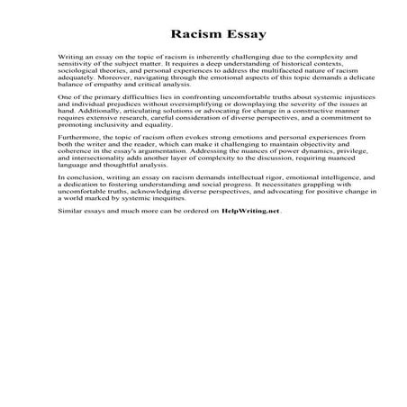 Racism Essay. Maranatha Baptist University | PDF