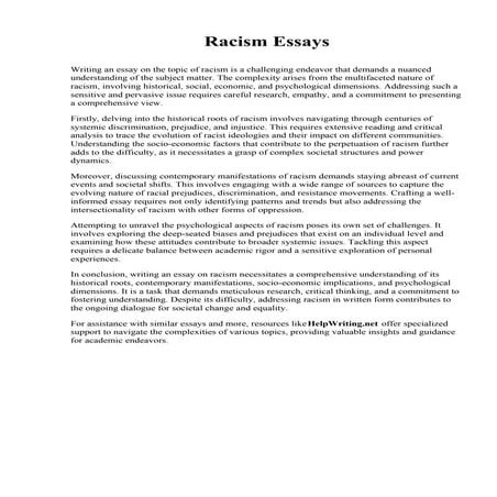 Racism Essays. Mandl School, The College of Allied Health | PDF