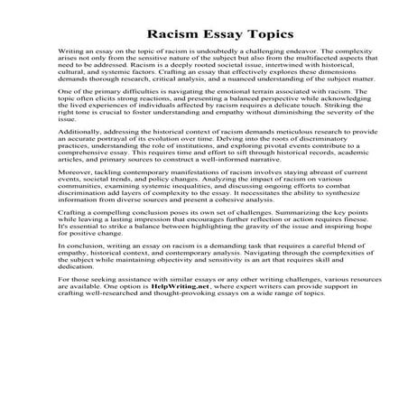 Racism Essay Topics | PDF