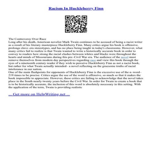 Racism In Huckleberry Finn | PDF