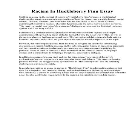 Racism In Huckleberry Finn Essay.pdfRacism In Huckleberry Finn Essay | PDF